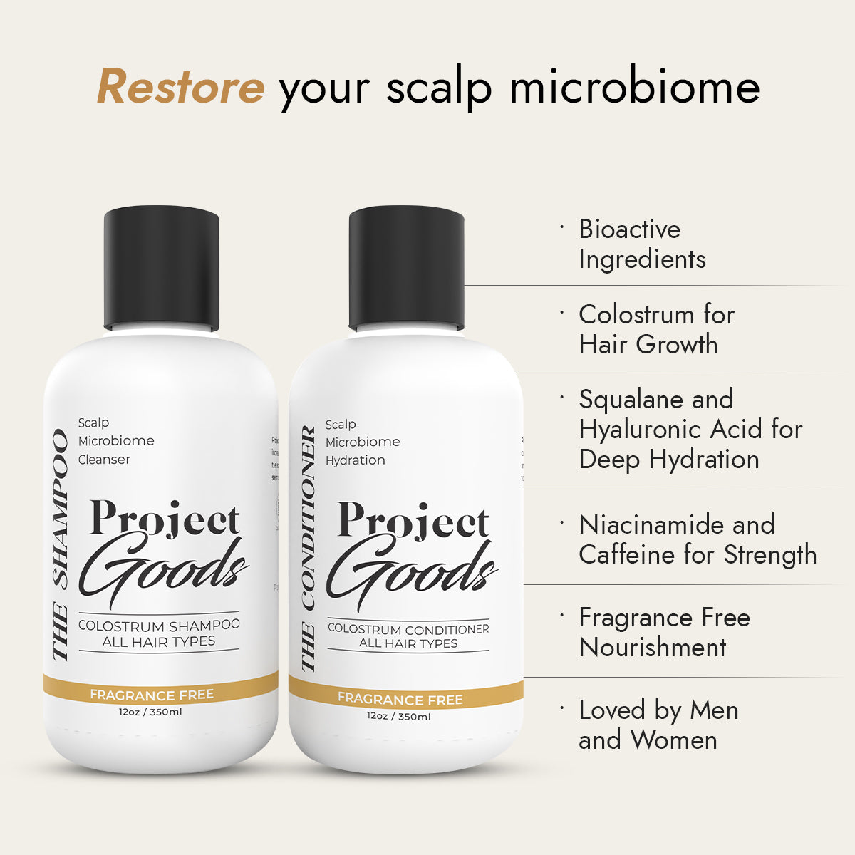 Project Goods - Shampoo & Conditioner Duo | Fragrance Free | Colostrum